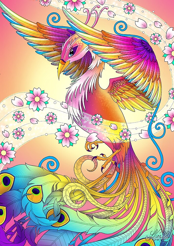 "Floral Phoenix - Mythical Rainbow Bird" by kimjwhite | Redbubble