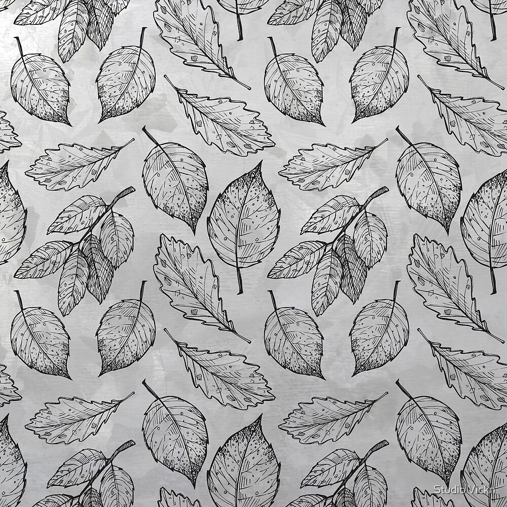 "Autumn Leaves Grey Pattern" by Studio Vickn | Redbubble