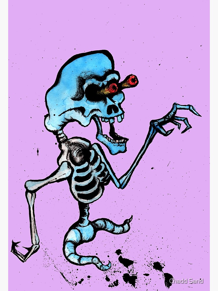 "Bad to the Bone Skeleton Ghost - Ink and watercolor painting original ...