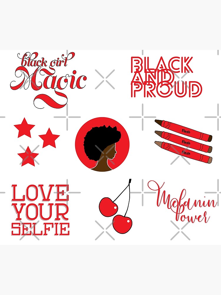 "Red Black Girl Magic Sticker Pack - collection of hand drawn images ...