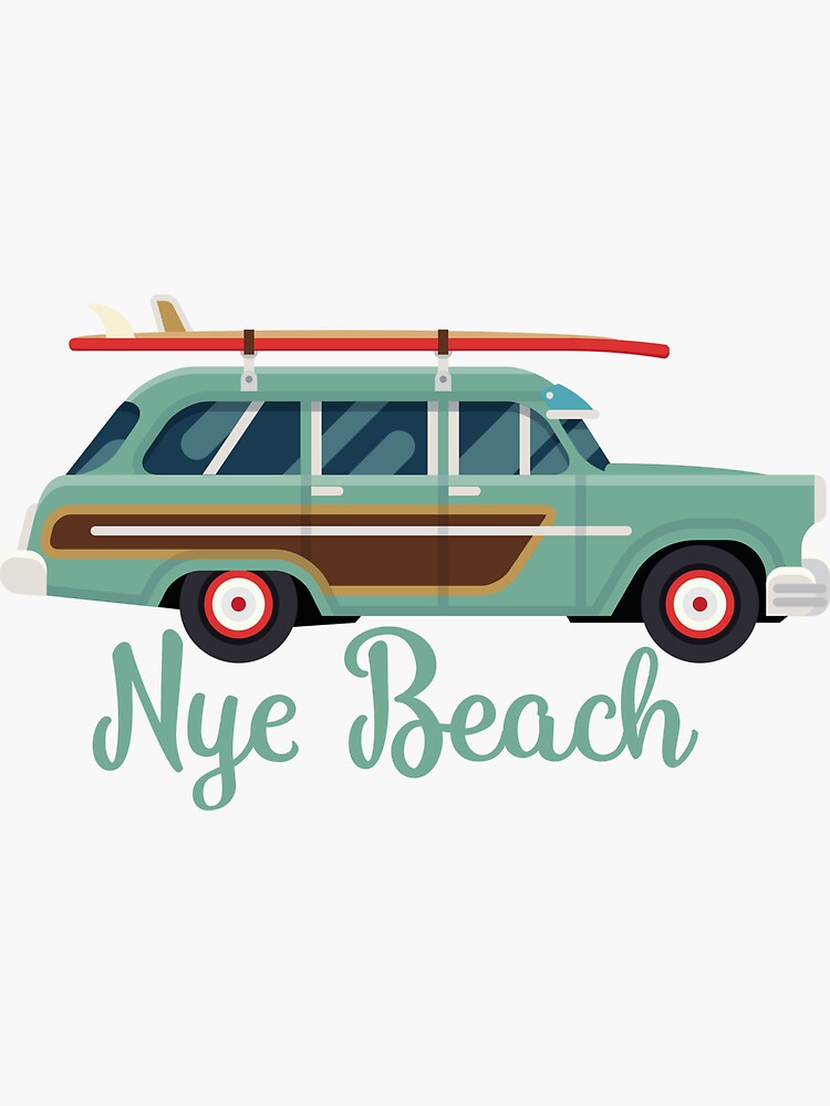 "Nye Beach Oregon Retro Surf Wagon" Sticker by awkwarddesignco | Redbubble