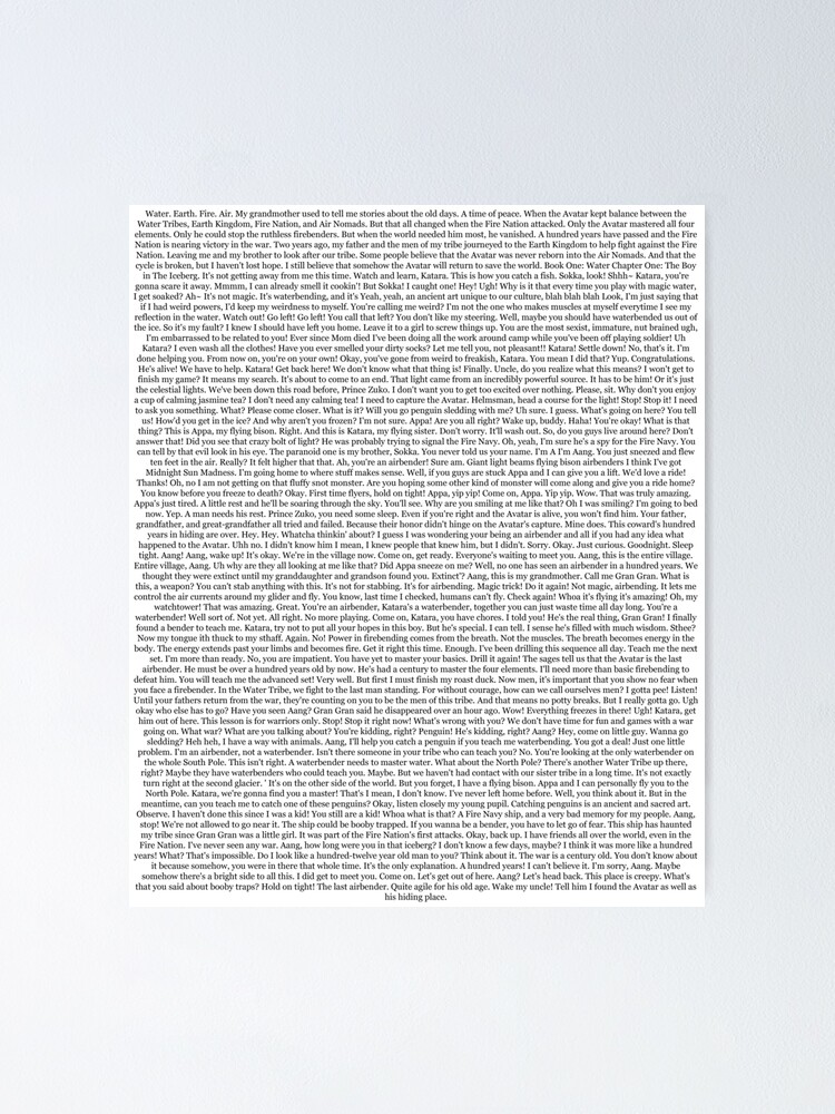 "Avatar The last Airbender - Full script" Poster for Sale by Pun-and ...