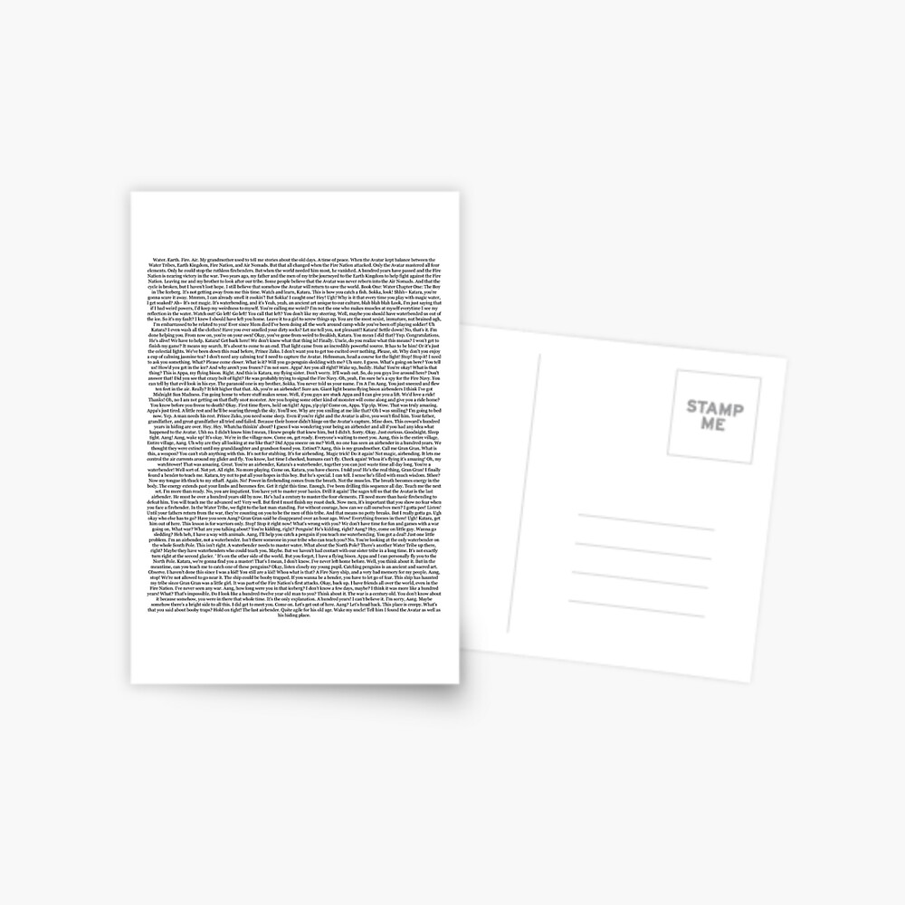 "Avatar The last Airbender - Full script" Postcard for Sale by Pun-and ...