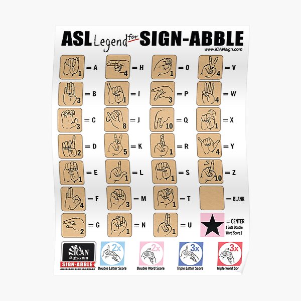 "ASL American Sign Language Scrabble Activity Game" Poster by iCANsign ...
