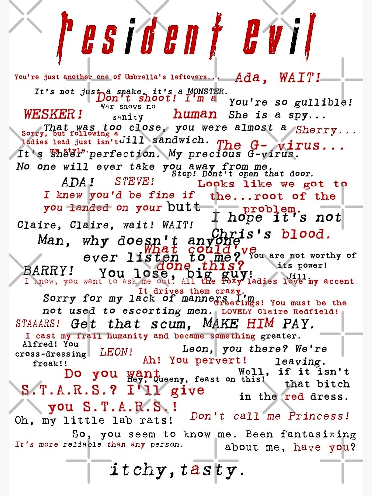 "Resident Evil Quotes (dark letters for light colors)" Framed Art Print ...