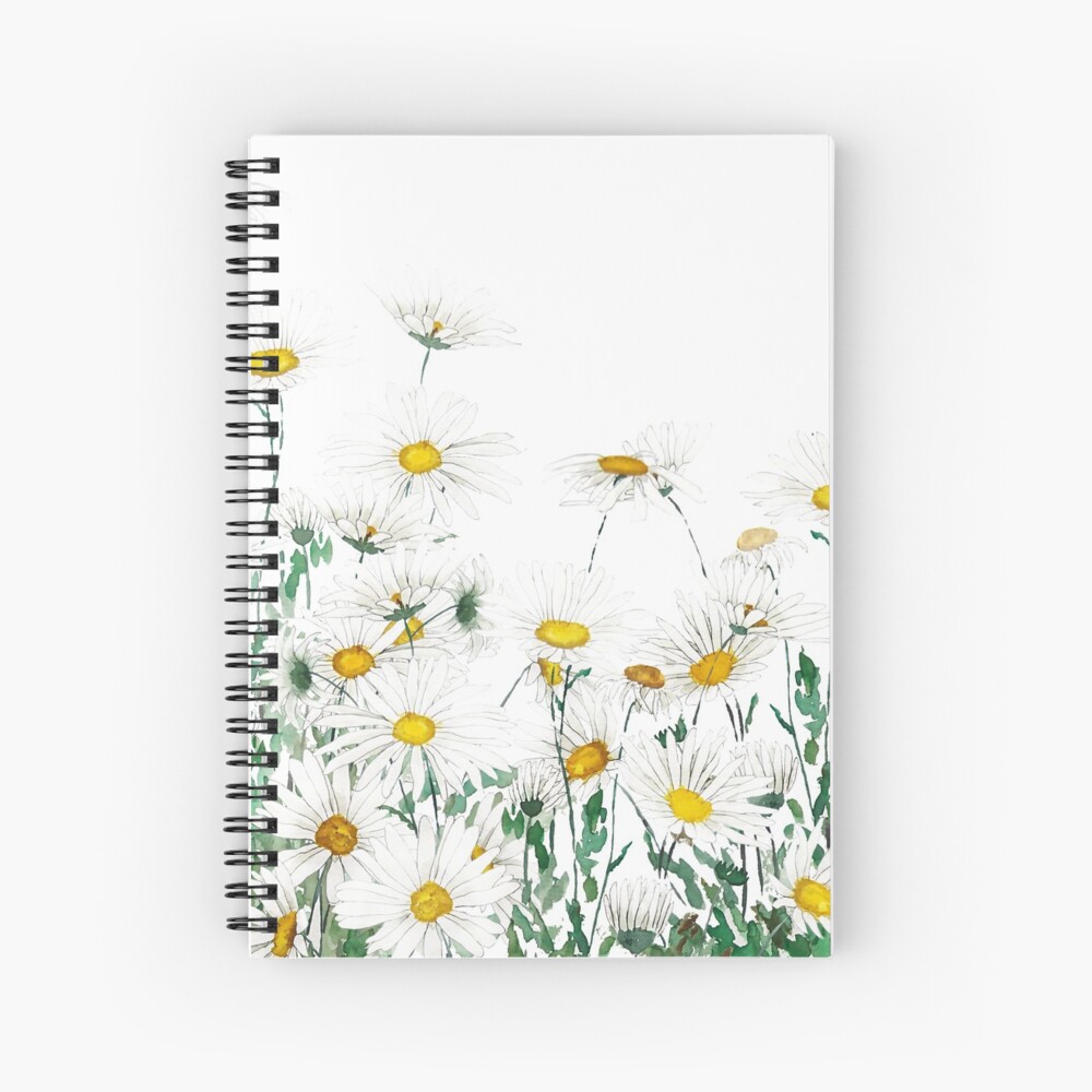 "white margaret daisy horizontal watercolor painting" Spiral Notebook ...