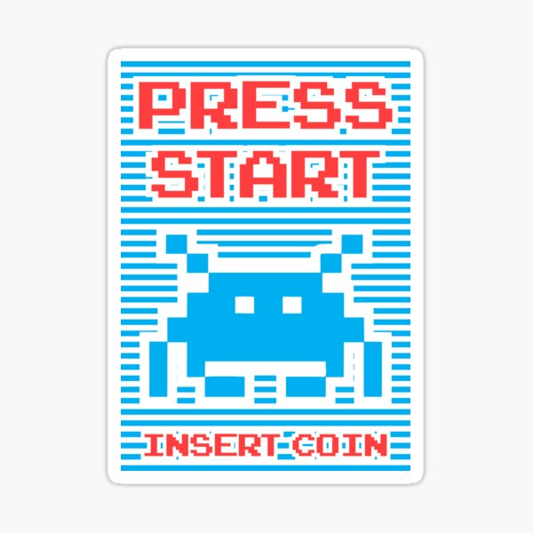 "Press Start Insert Coin" Sticker for Sale by Alma-Studio | Redbubble