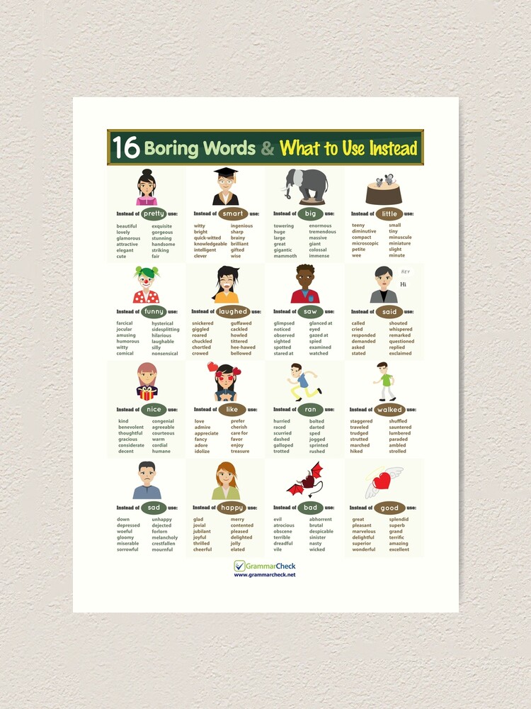 "Boring Words" Art Print for Sale by grammarcheck | Redbubble