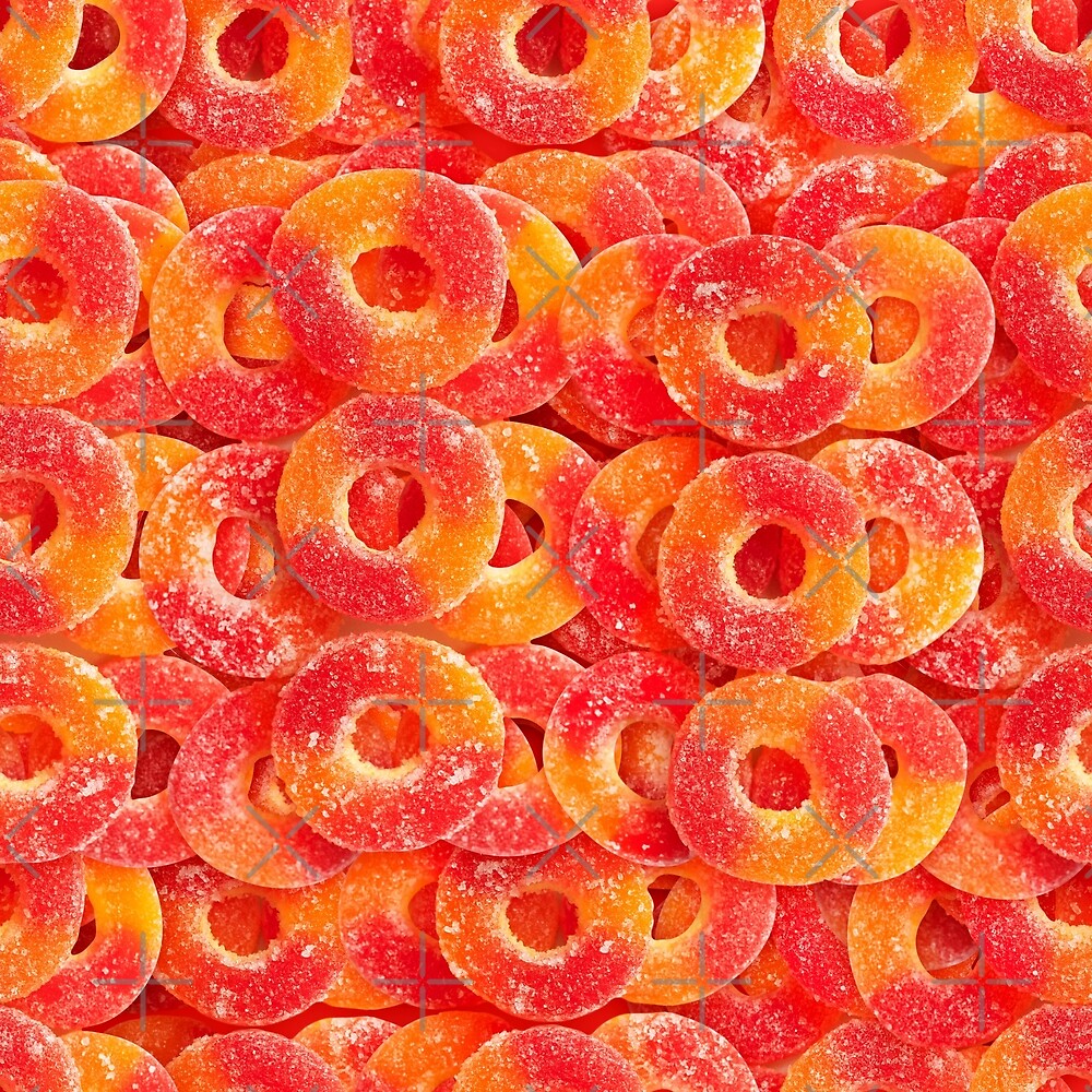 "Sour Gummy Peach Rings Photo Pattern" by patternsoup | Redbubble