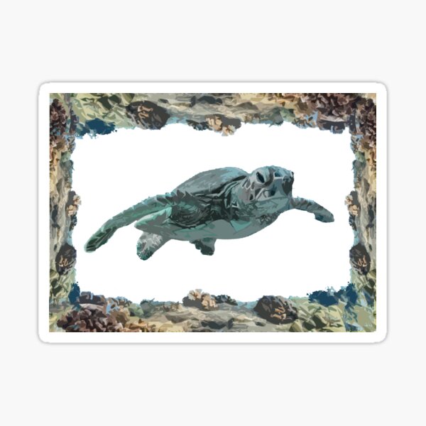 "Sea Turtle Illustration Swimming over Sea Floor" Sticker for Sale by ...