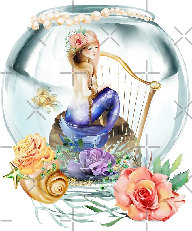 "Musical Mermaid Playing Harp with Flowers" by WigOutlet | Redbubble