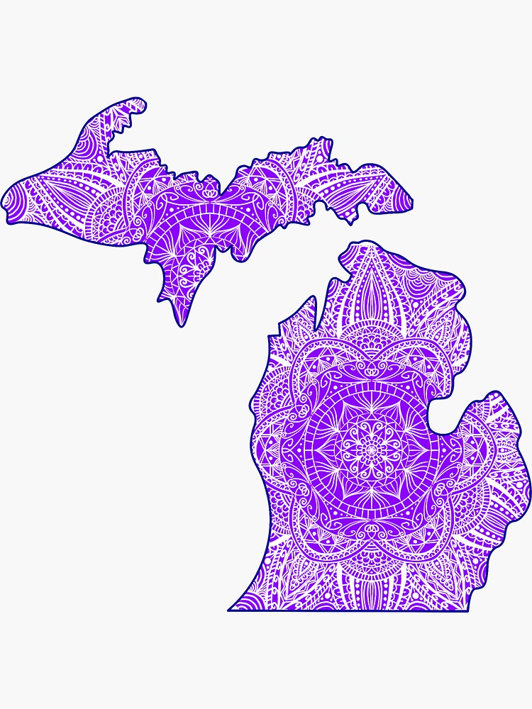 " Michigan Mandala in purple" Sticker by Umbrielartist | Redbubble