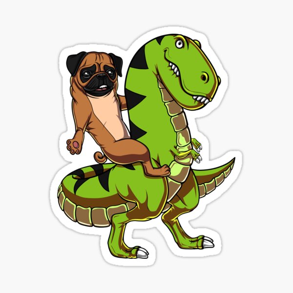 "Pug Dog Riding T-Rex Dinosaur" Sticker by underheaven | Redbubble