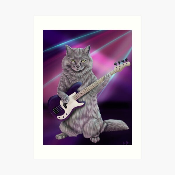 "Bass Cat- Rock band kitty playing the bass guitar" Art Print for Sale ...