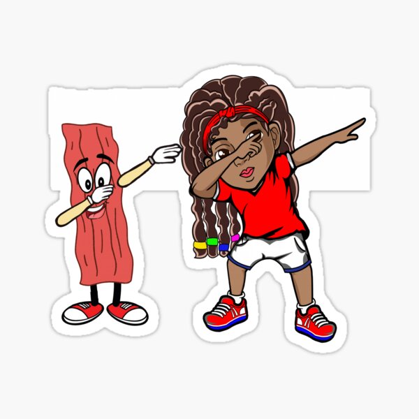 "Dabbing Girl Kid Princess Afro USA Flag Black Dab Bacon" Sticker for ...