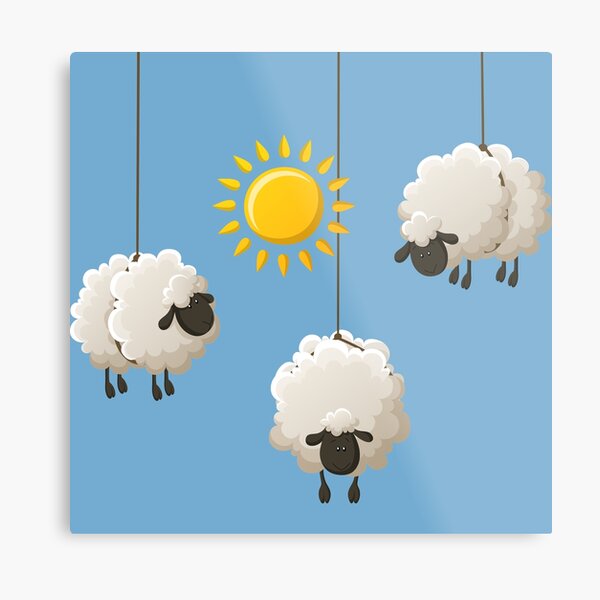 Lámina metálica «Ovejas de dibujos animados lindo colgado en el cielo ...