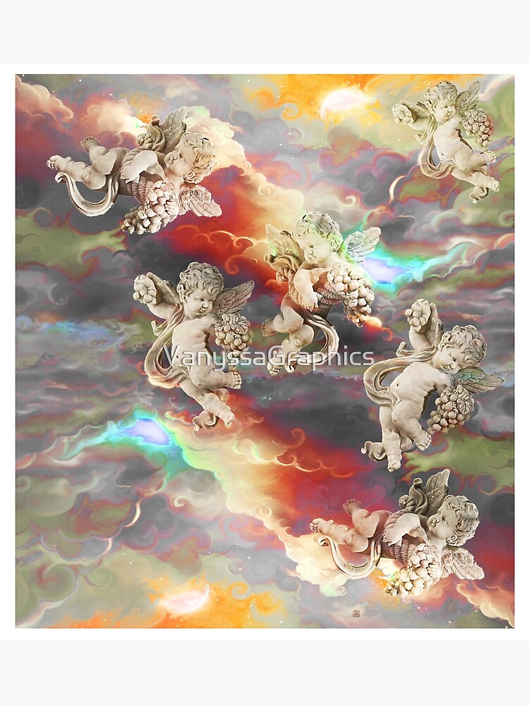 "Baroque Cherubs with Grapes over Clouds (By ACCI) Red" Poster for Sale ...
