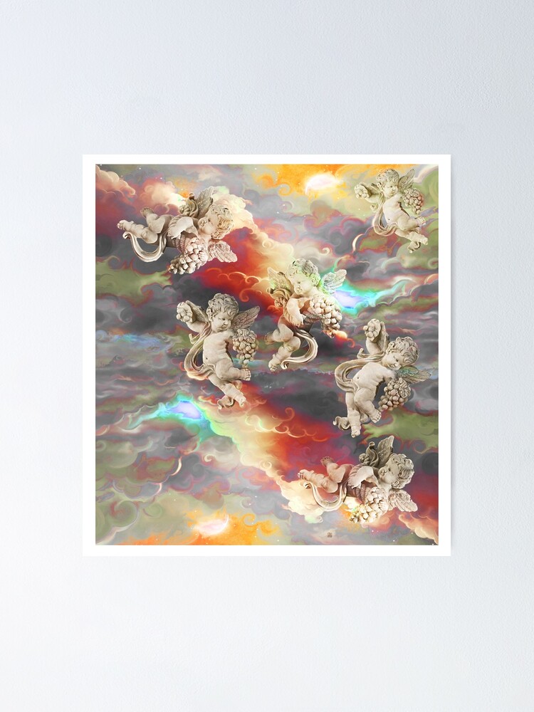 "Baroque Cherubs with Grapes over Clouds (By ACCI) Red" Poster for Sale ...