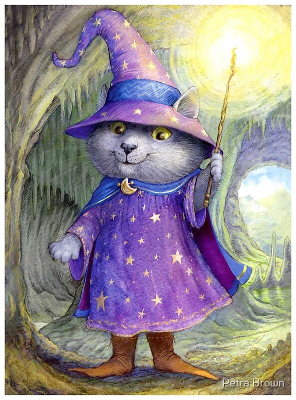 "Purlin the Grey - wizard cat" by Petra Brown | Redbubble