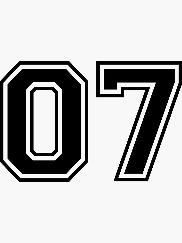 "07 Uniform numbers in black with a black outside contour line number ...
