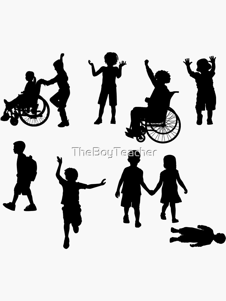 "kids inclusion silhouette " Sticker by TheBoyTeacher | Redbubble