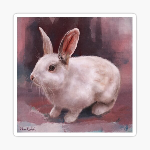 "Painting of a Cute Fluffy White Rabbit on a Pink Shaded Background ...