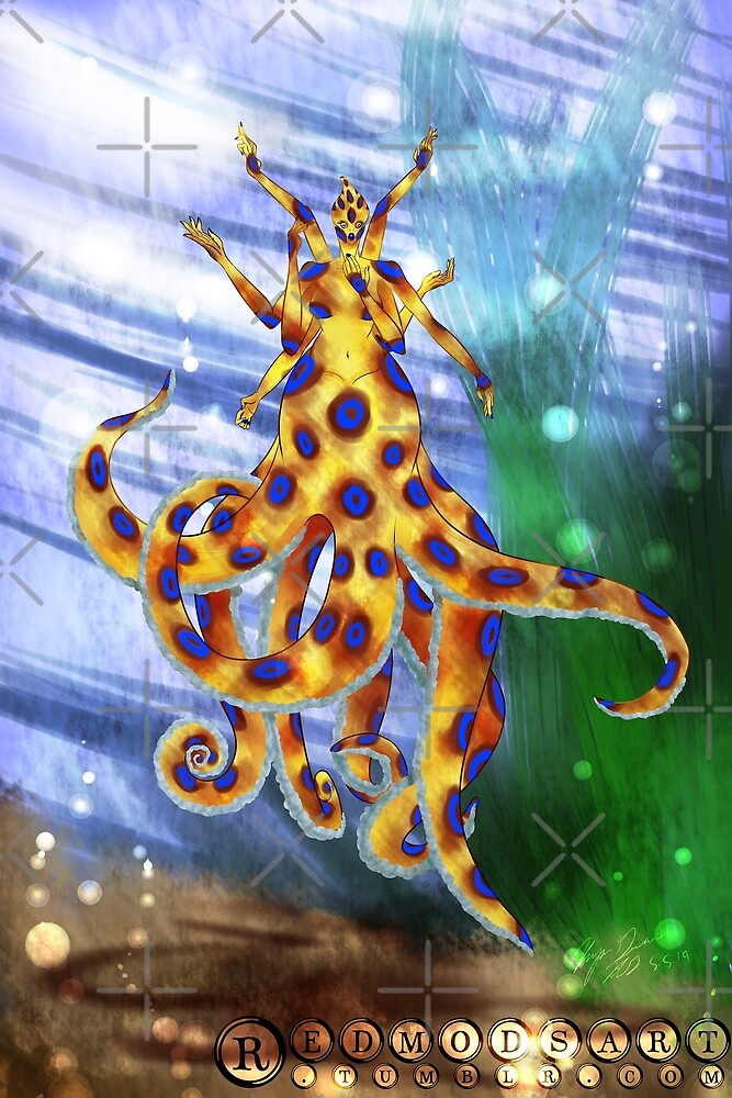 "Blue Ringed Octopus Mermaid " by redmodsart | Redbubble