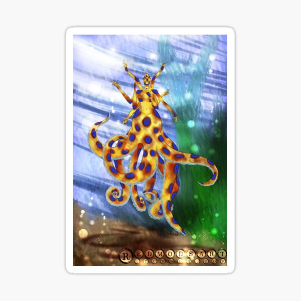 "Blue Ringed Octopus Mermaid " Sticker by redmodsart | Redbubble