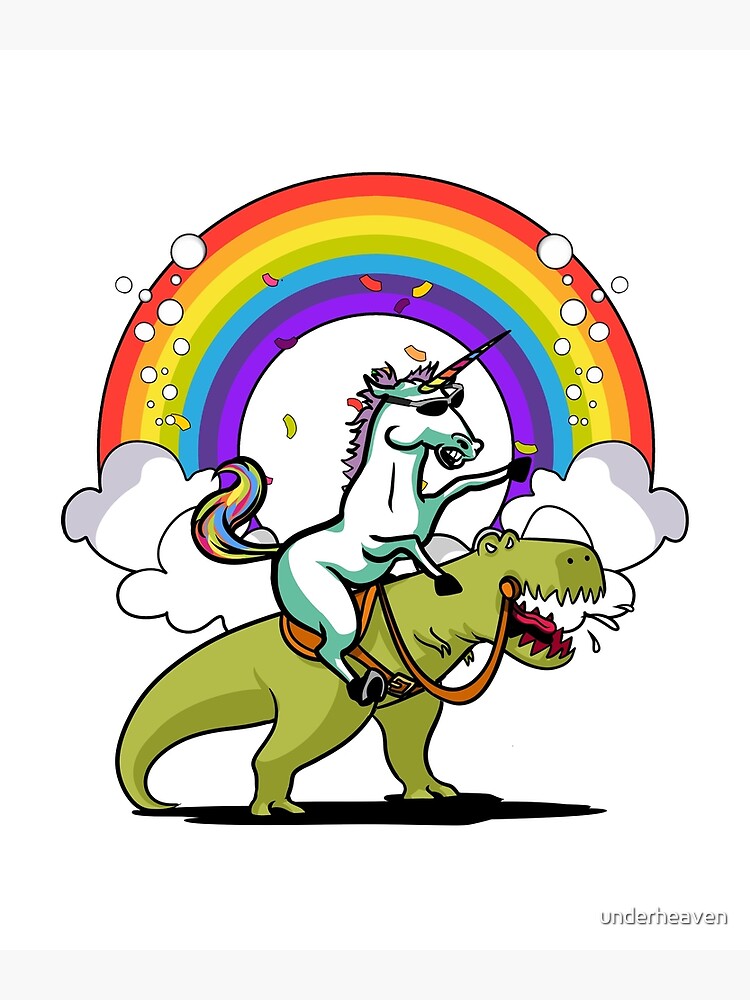 "Unicorn Riding T-Rex Dinosaur " Art Print by underheaven | Redbubble