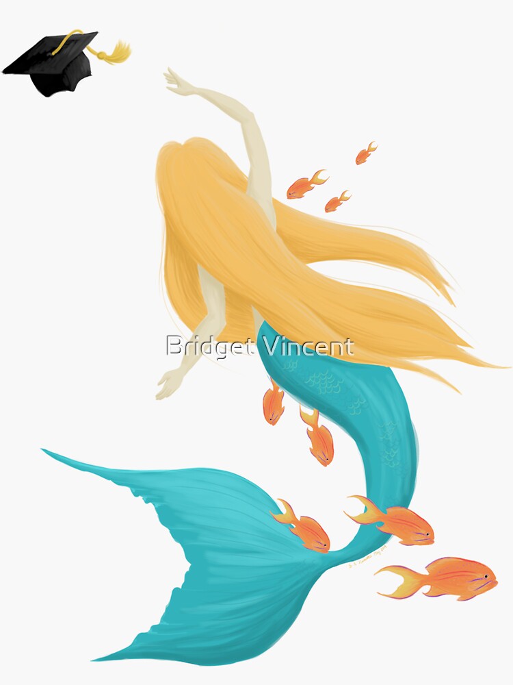 "Mermaid Graduate" Sticker for Sale by Acipenserarts | Redbubble