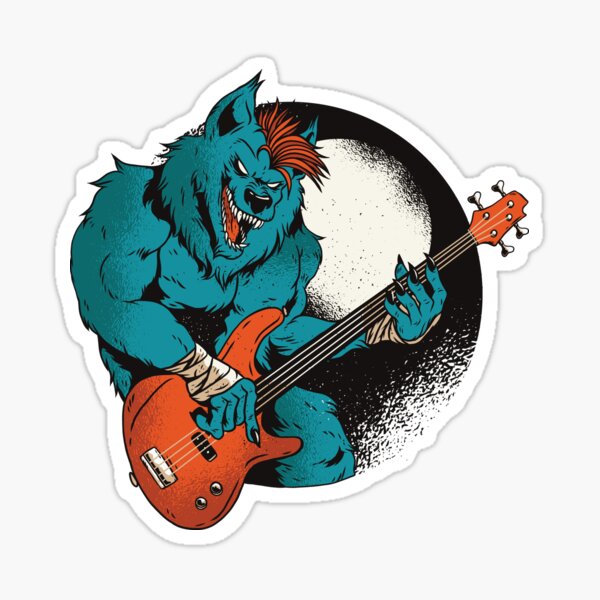 "Graphic Wolf Playing Guitar - Musician graphic - Guitar Lover" Sticker ...