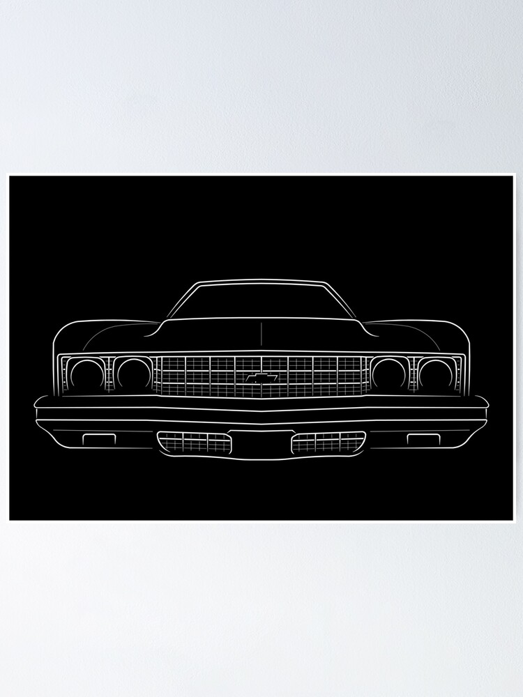 "1973 Chevy Impala - front stencil, white" Poster by mal-photography ...