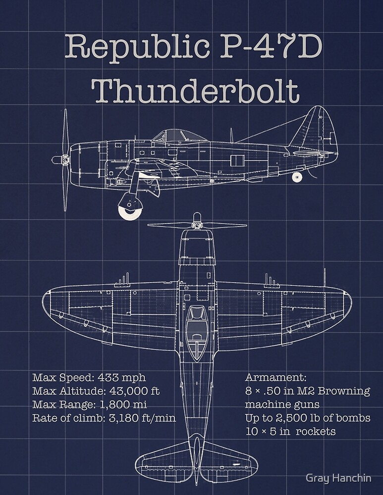 "P-47D Thunderbolt Blueprint" by The War Effort | Redbubble