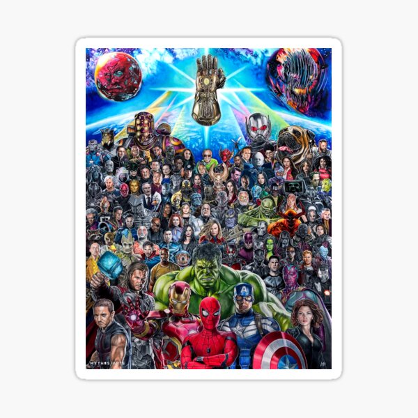 "'The Infinity Saga'" Sticker for Sale by mythosarts | Redbubble