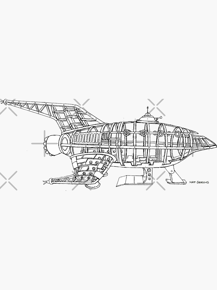"Old Bessie U.S.S. Planet Express Ship Skeletal Blueprint" Sticker by ...