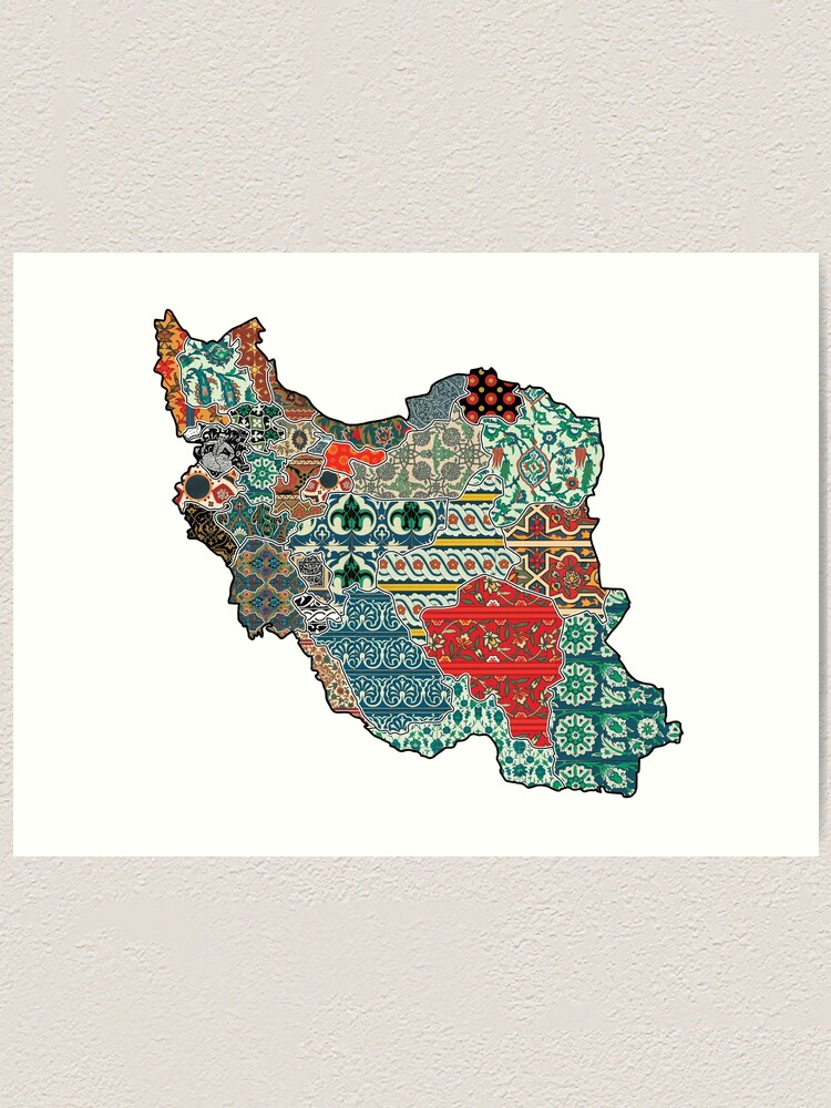 "Map of Iran with Iranian Patterns/Designs/Motifs" Art Print by ...