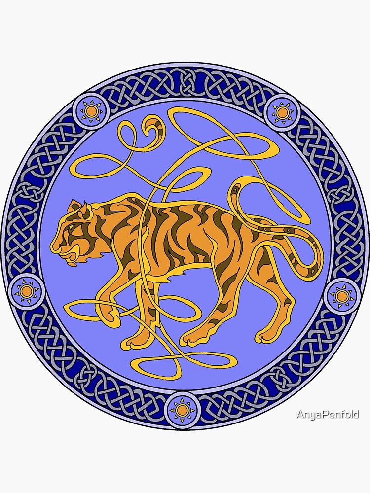 "Celtic knotwork tiger - blue and gold" Sticker for Sale by AnyaPenfold ...
