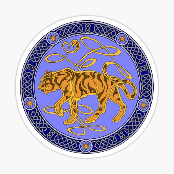 "Celtic knotwork tiger - blue and gold" Sticker for Sale by AnyaPenfold ...
