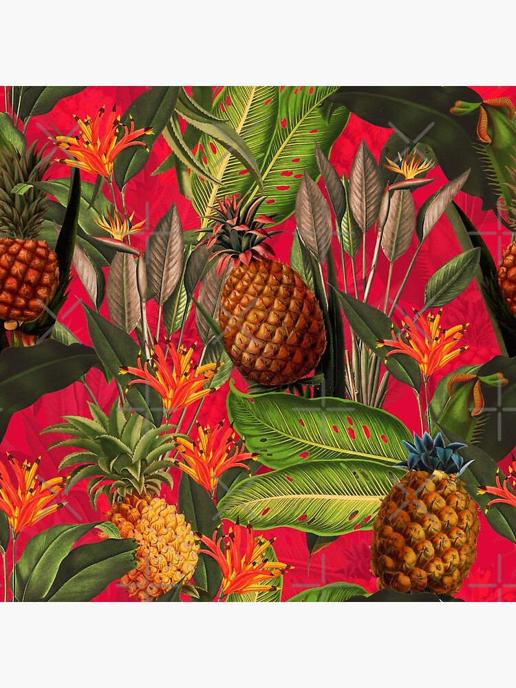 Vintage Tropical Fruit Pineapple Jungle Pink Poster By Utart Redbubble