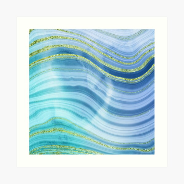 "Ocean Blue Mermaid Gold Glitter Faux Marble I" Art Print by ...