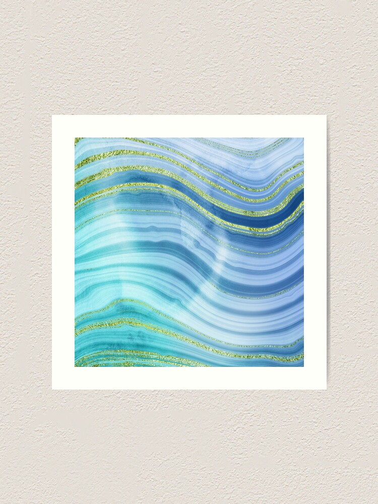 "Ocean Blue Mermaid Gold Glitter Faux Marble I" Art Print by ...