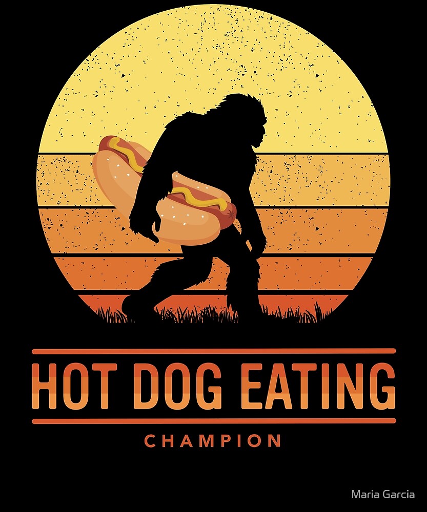 "Retro Bigfoot Hot Dog Eating Champion " by Jackrabbit Rituals | Redbubble
