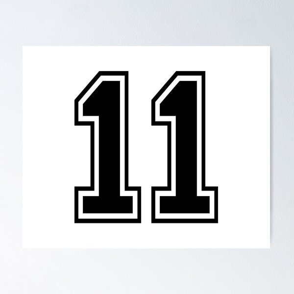 "11 Uniform numbers in black with a black outside contour line number ...