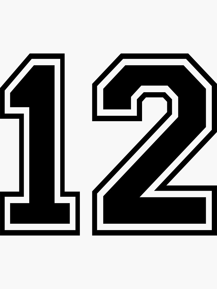 "12 Uniform numbers in black with a black outside contour line number ...