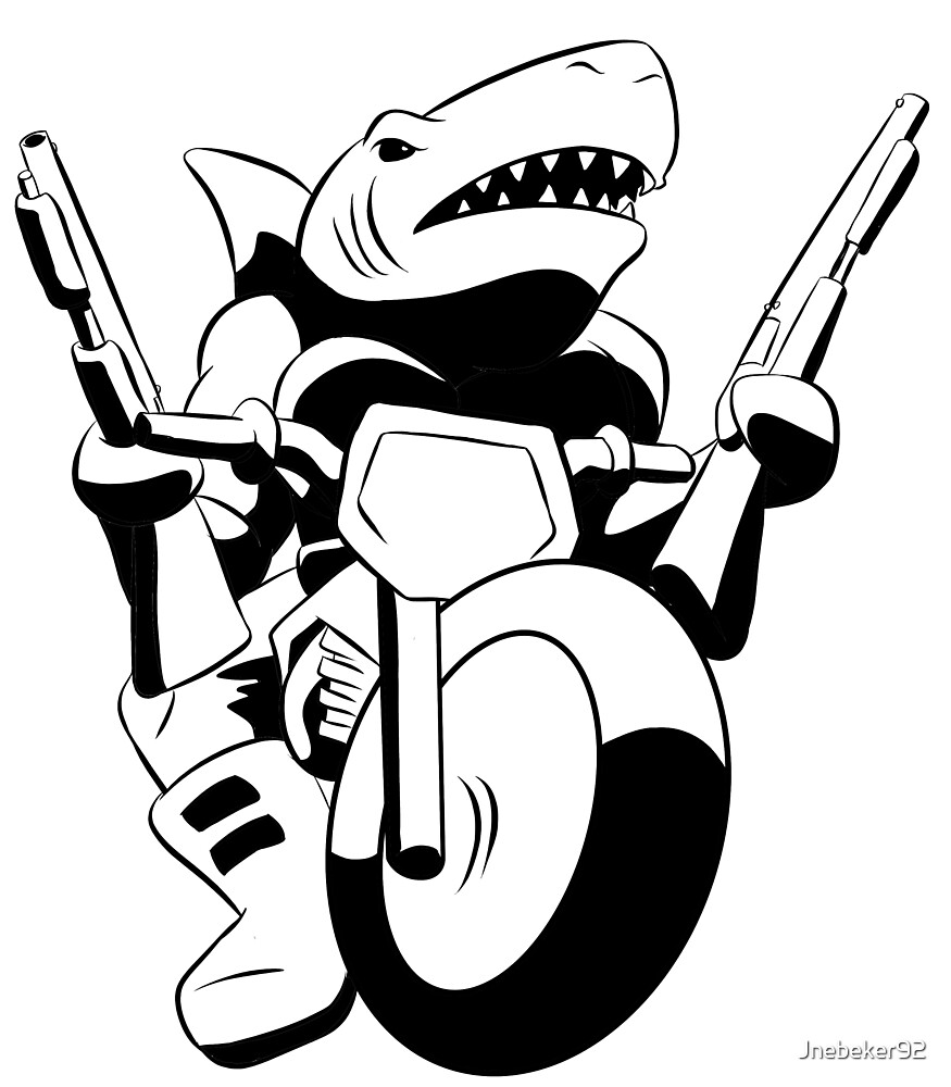 "Bike shark with two guns" by Jnebeker92 | Redbubble