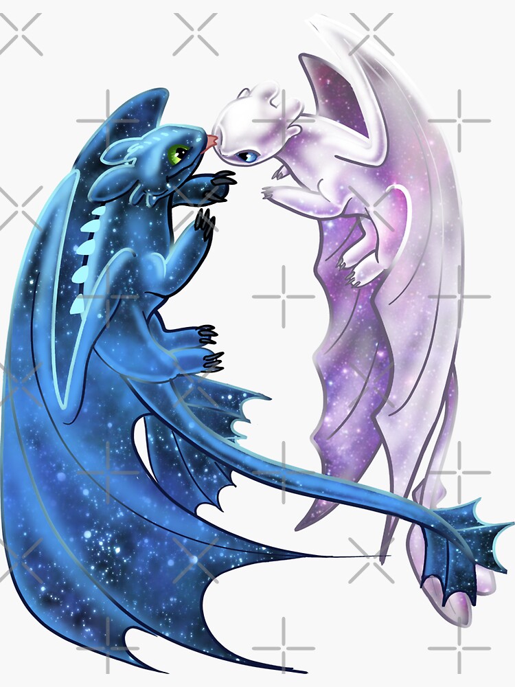 "Dragon Heart - Starry Dragons - Toothless and Light Fury" Sticker for ...