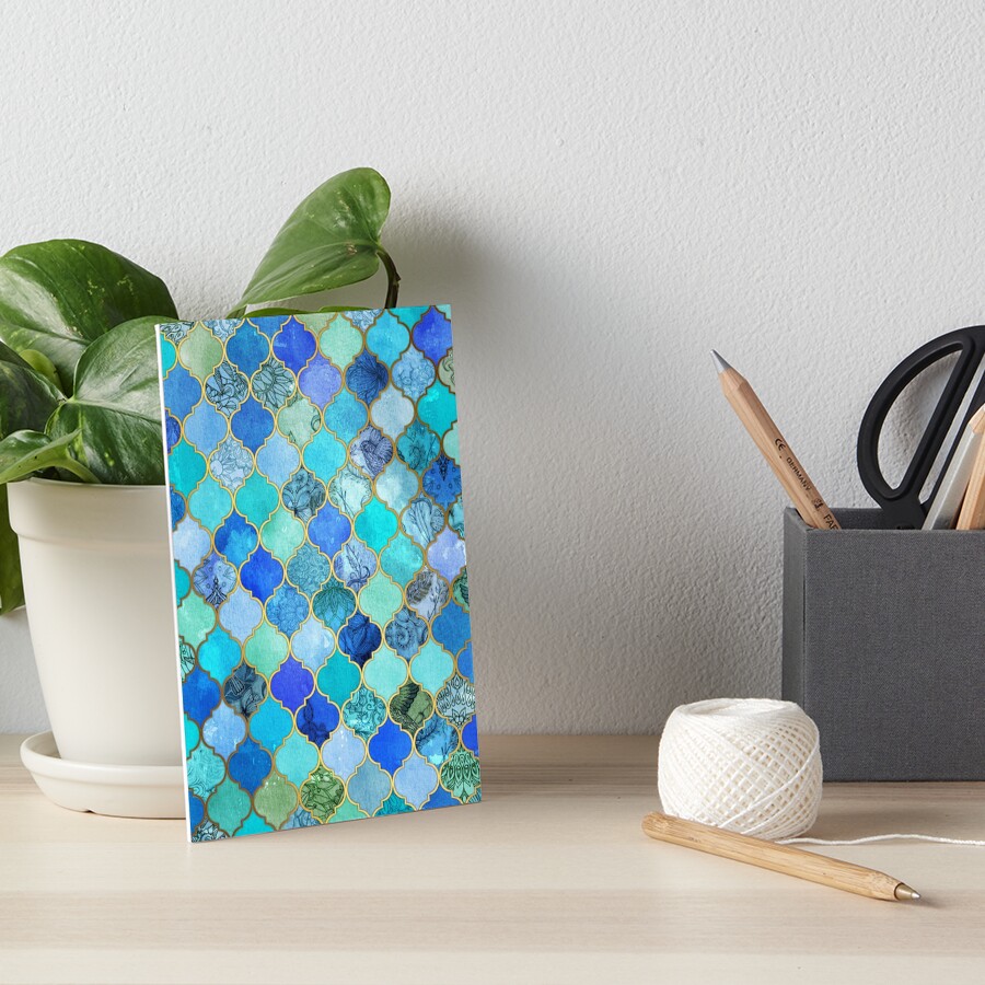 "Cobalt Blue, Aqua & Gold Decorative Moroccan Tile Pattern" Art Board ...