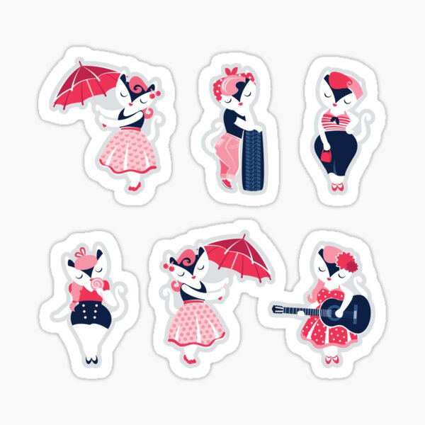"Rockabilly cats // pink background white pin-up cats in fancy red pink ...
