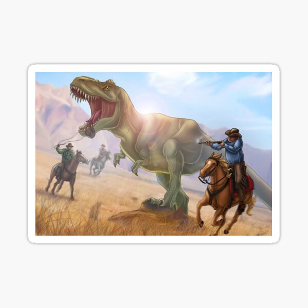"T-Rex and Cowboys" Sticker for Sale by Unicornarama | Redbubble