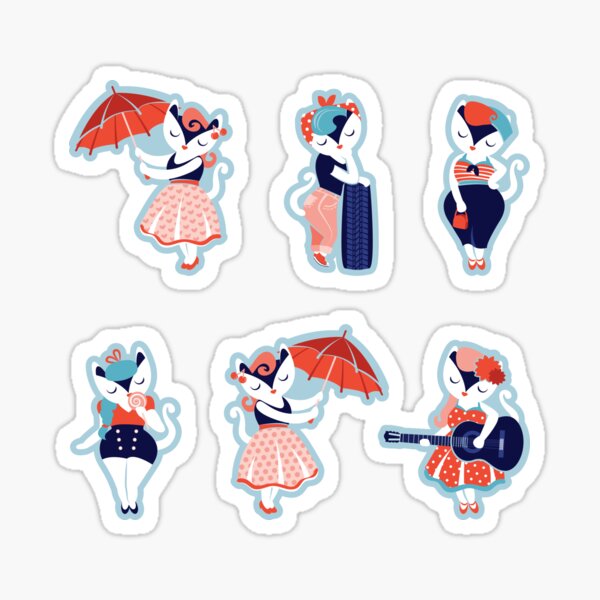 "Rockabilly cats // pastel blue background white pin-up cats in fancy ...